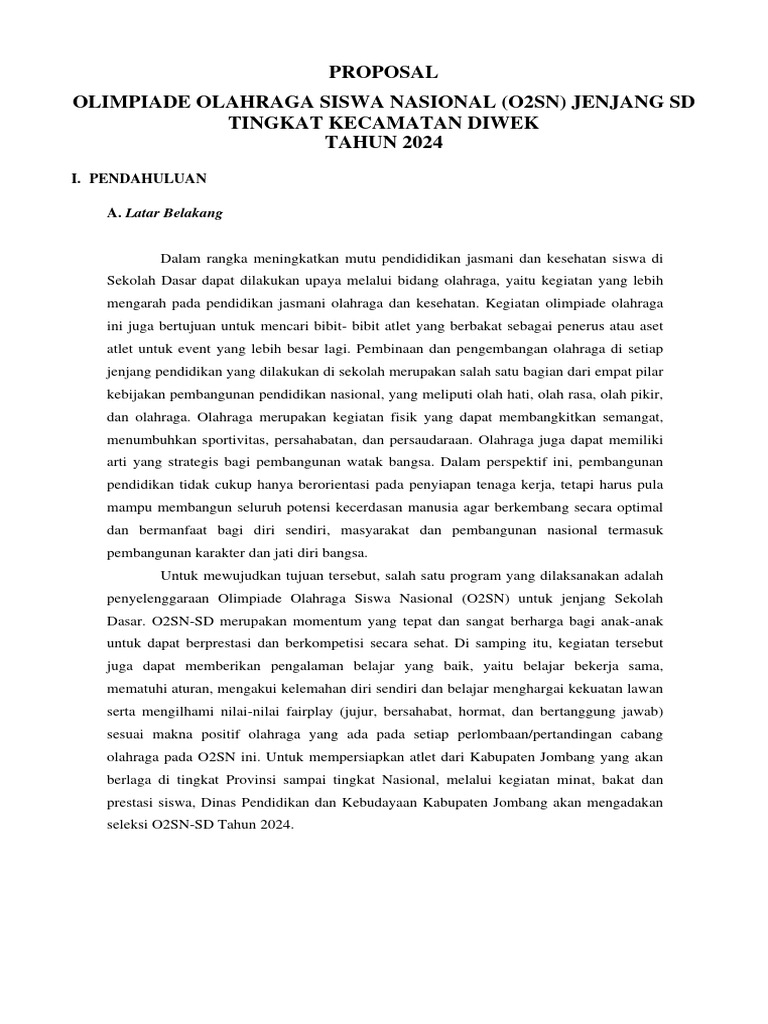 Proposal O2SN SD Kecamatan Diwek 2024 | PDF