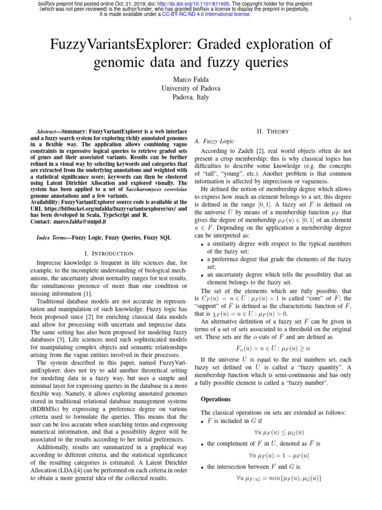 Fuzzyvariantsexplorer Graded Exploration Of Genomi Pdf Fuzzy Logic Search Engine Indexing