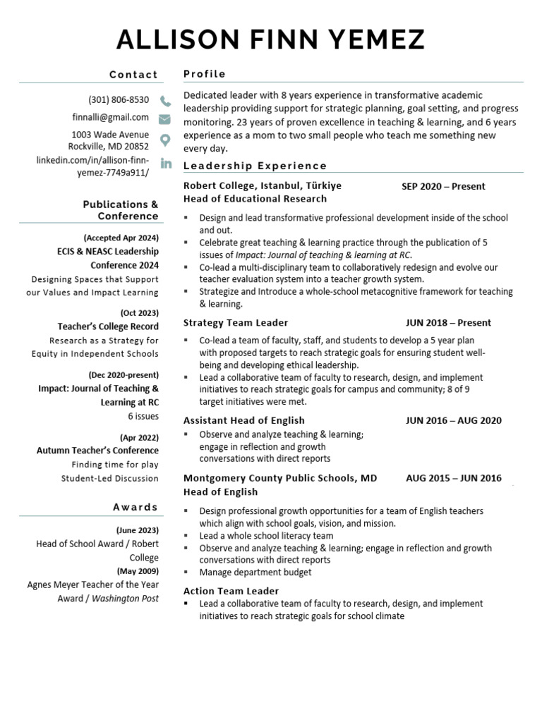Allison Finn Yemez Resume 1 | PDF