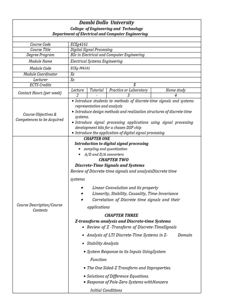 DSP Course Out Line | PDF | Discrete Fourier Transform | Digital Signal Processing