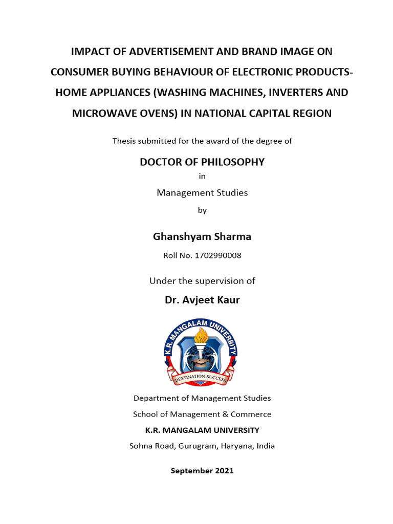 Thesis of Ghanshyam Sharma F | PDF | Consumer Behaviour | Behavior