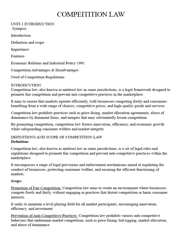 Unit-1 CL | PDF | Competition Law | Competition