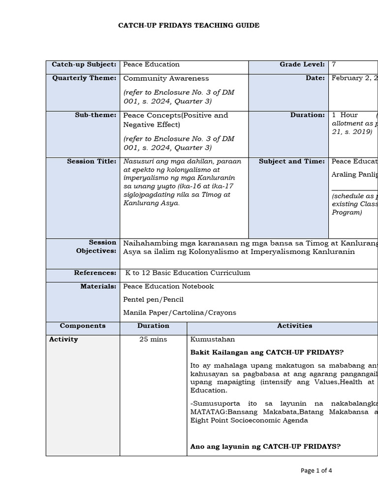 AP7 Peace Education Q3 TG Feb 2, 2024 | PDF