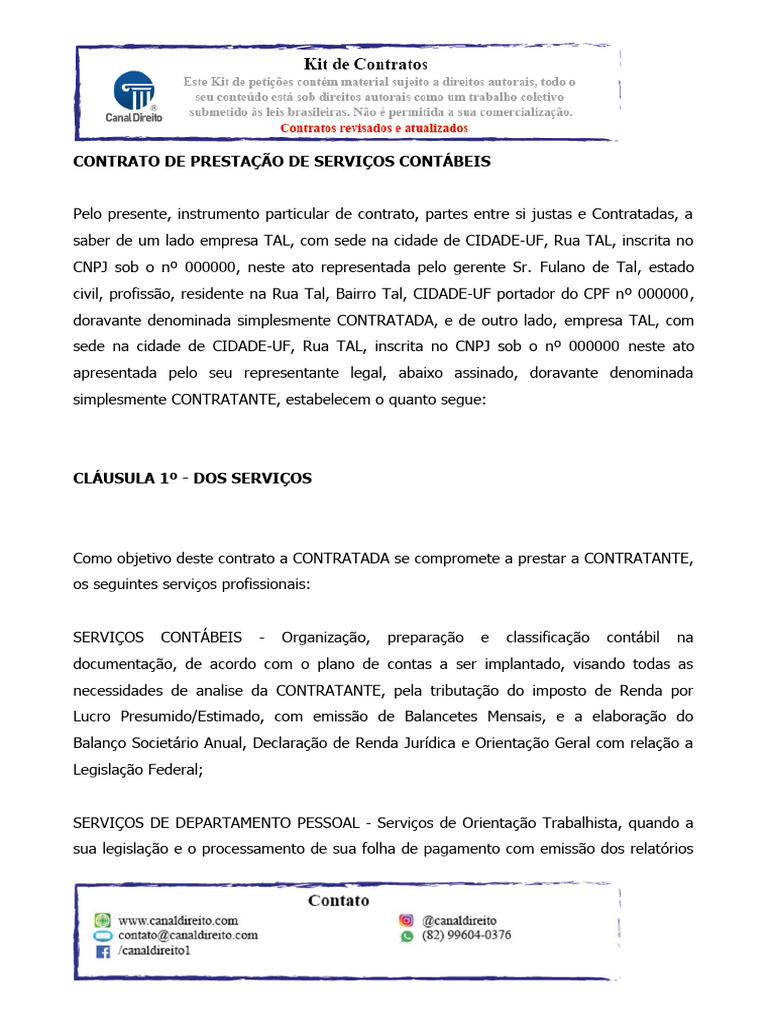 Modelo de Contrato de Prestação de Serviços Contábeis | PDF ...