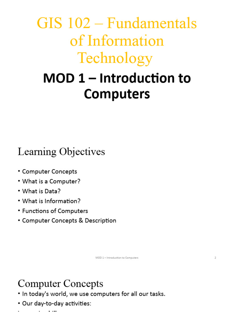 Mod 1 - Introduction To Computers | PDF | Computer Hardware | Computer Data Storage