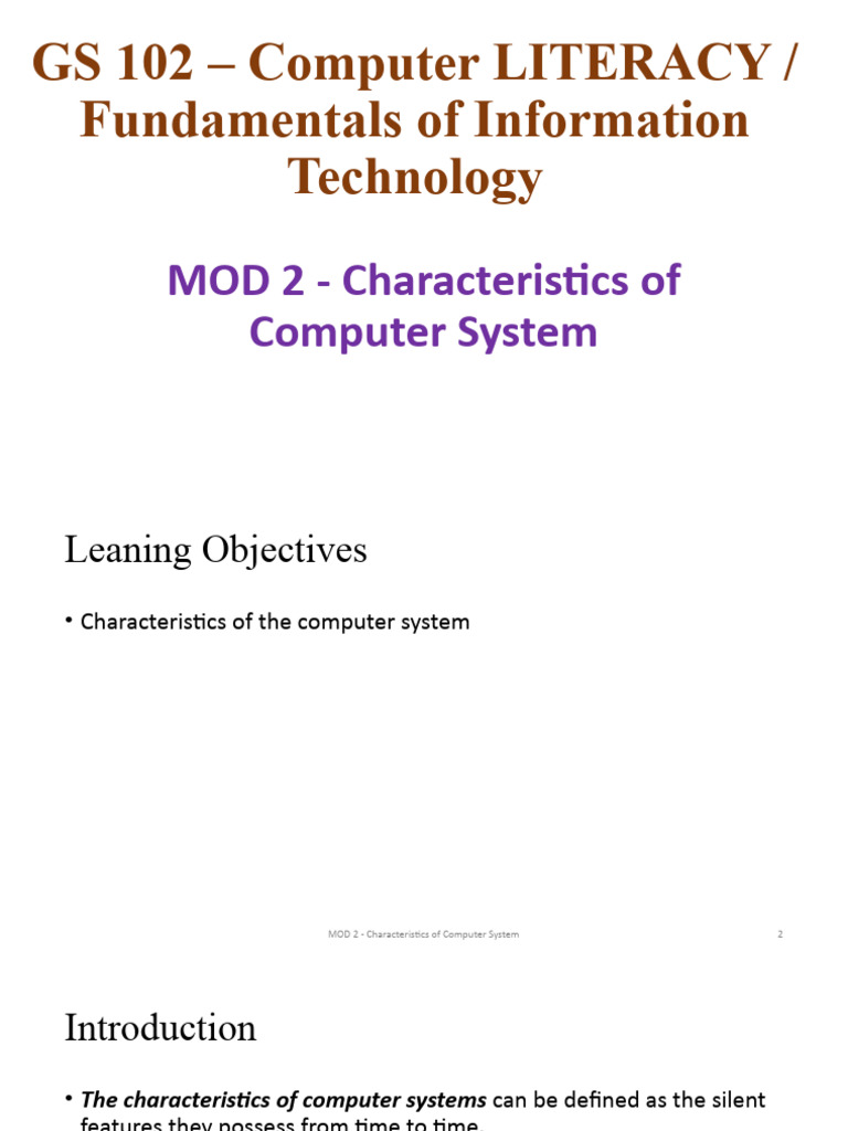 MOD 2 - Characteristics of Computer System | PDF | Computer Data Storage | Usb Flash Drive