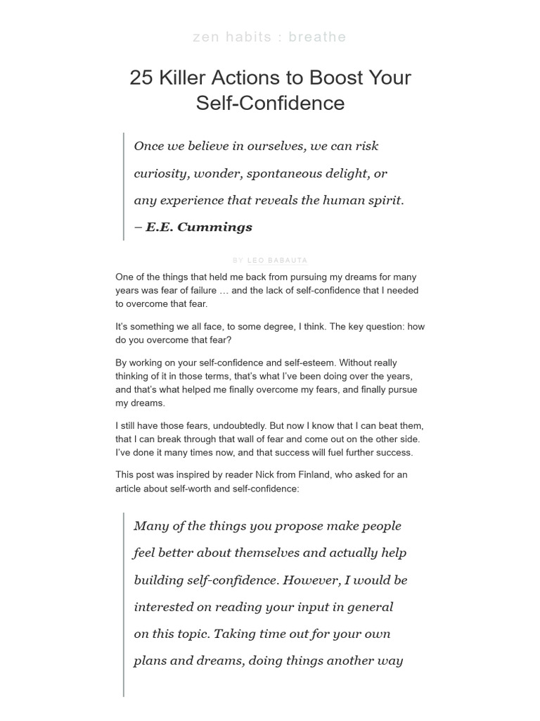 25 Actions to Boost Self-Confidence | PDF | Self Esteem | Thought