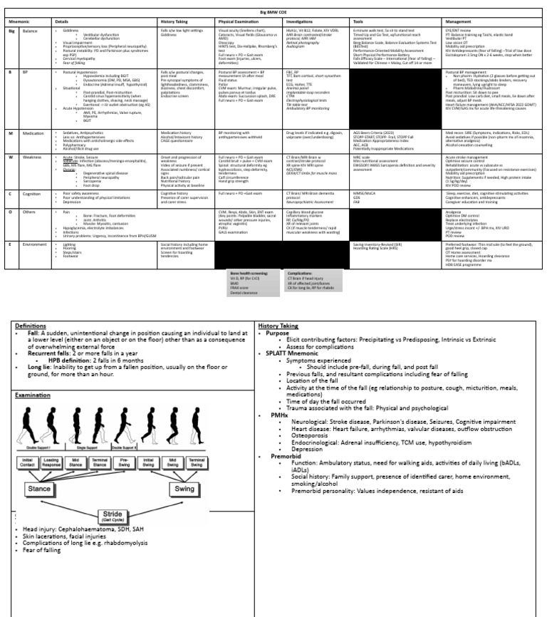 Falls Assessment Cheat Sheet | PDF | Stroke | Injury