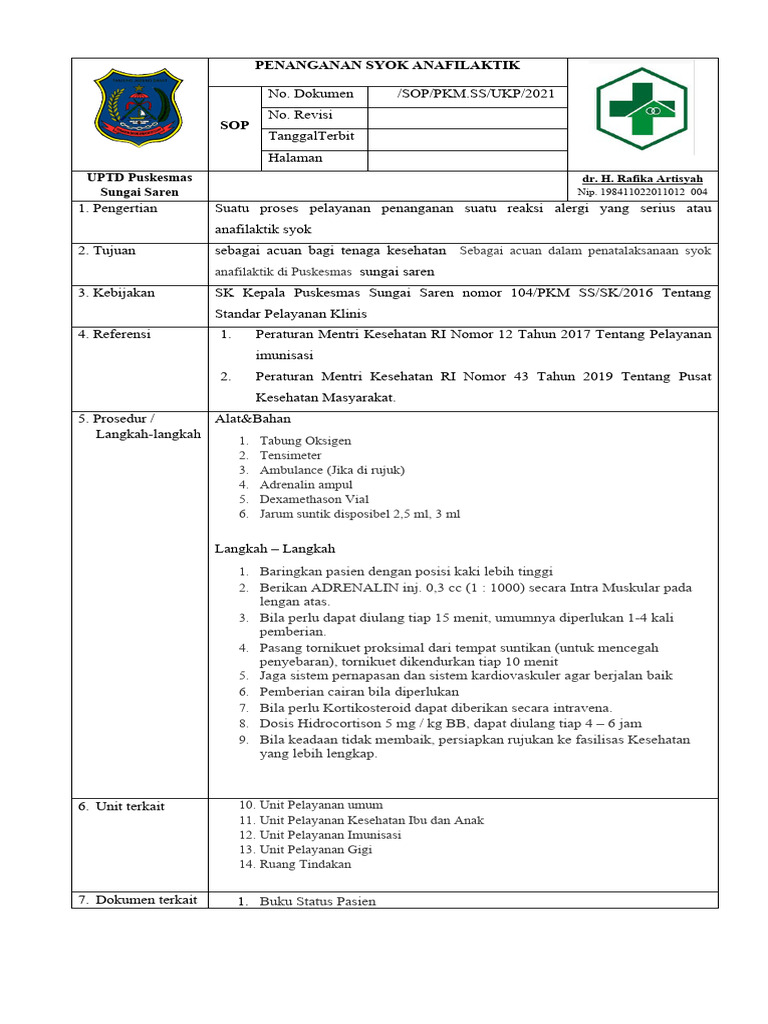 Sop Syok Anafilaktik 2021 | PDF | Pengembangan Diri | Sains & Matematika