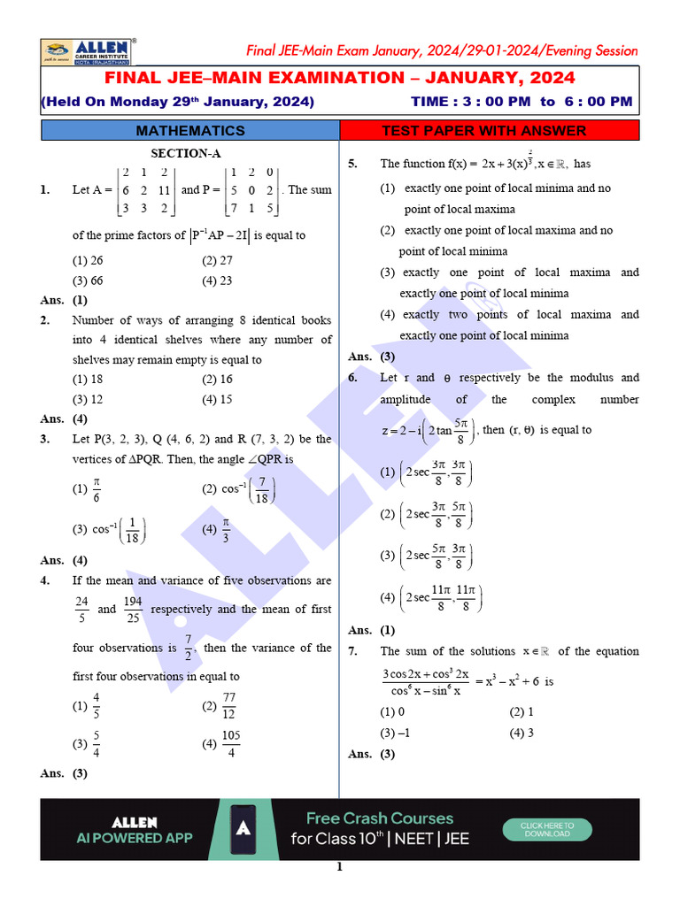 2901 Mathematics Paper With Answer Evening | PDF | Mathematics ...