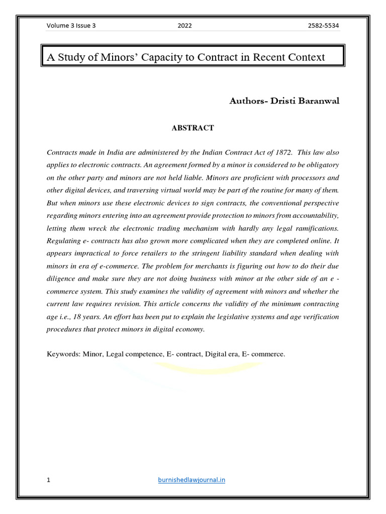 Minors' Contractual Capacity in India | PDF | E Commerce | Tort