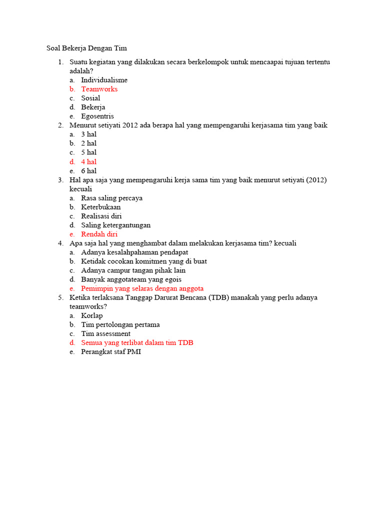 Soal Kerjasama Tim | PDF | Karier & Perkembangan
