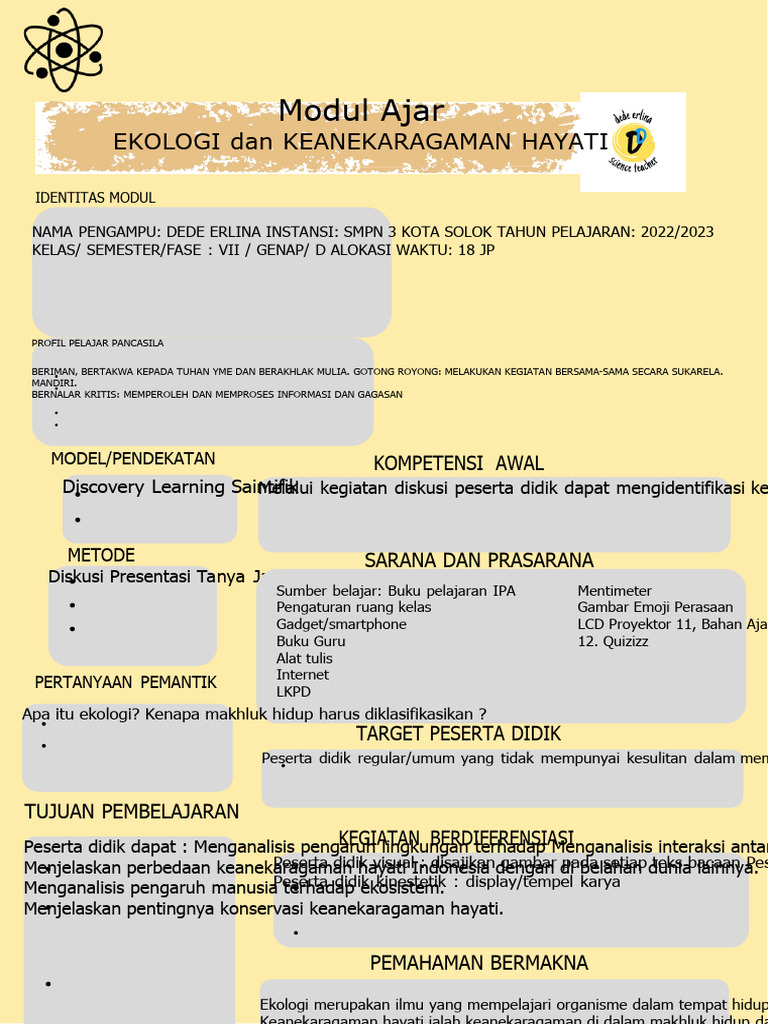 Modul Ajar Ilmu Pengetahuan Alam (IPA) - Ekologi Dan Keanekaragaman Hayati - Fase D | PDF ...