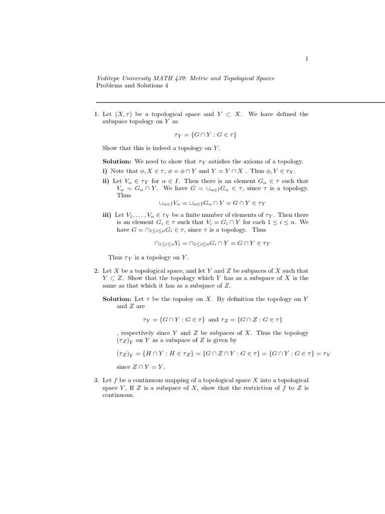 Toplogy Exercises | PDF | Compact Space | Continuous Function