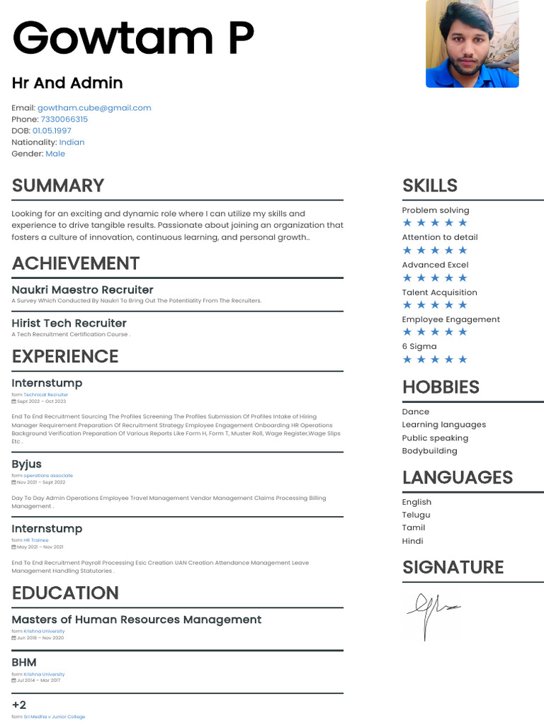 Gowtham Resume | PDF | Recruitment | Business