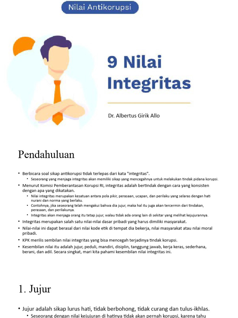Memahami 9 Nilai Integritas Untuk Mencegah Korupsi | PDF