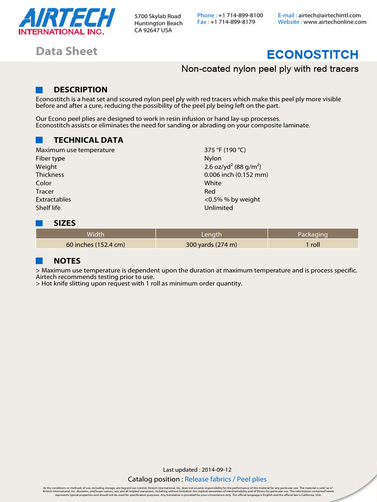 Peel Ply Econostitch Airtech | PDF | Plywood | Fiberglass