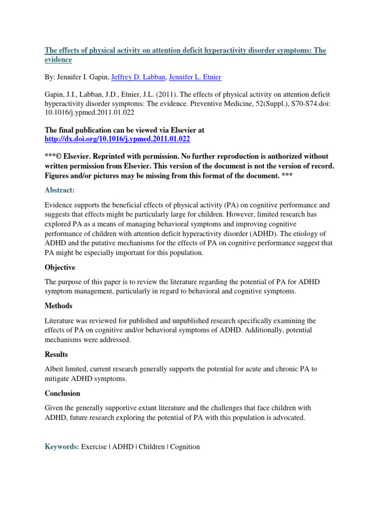 The Effects of Physical Activity On Attention Deficit Hyperactivity ...