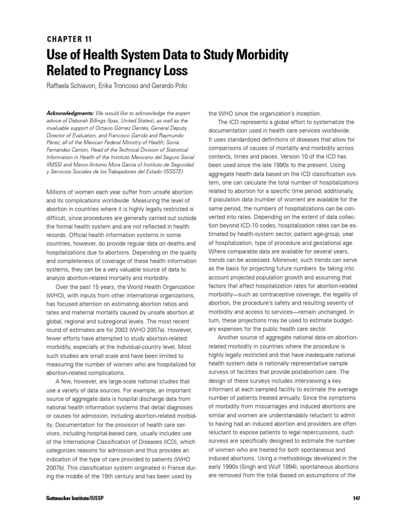 Use of Health System Data To Study Morbidity Related Pregnancy Loss ... Use of Health System Data To Study Morbidity Related Pregnancy Loss ...