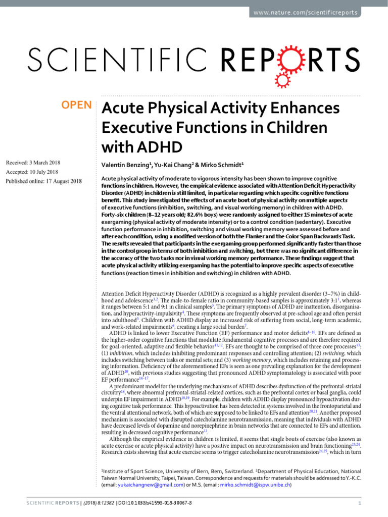 Acute Physical Activity Enhances Executive Functions in Children With ADHD | PDF | Attention ...
