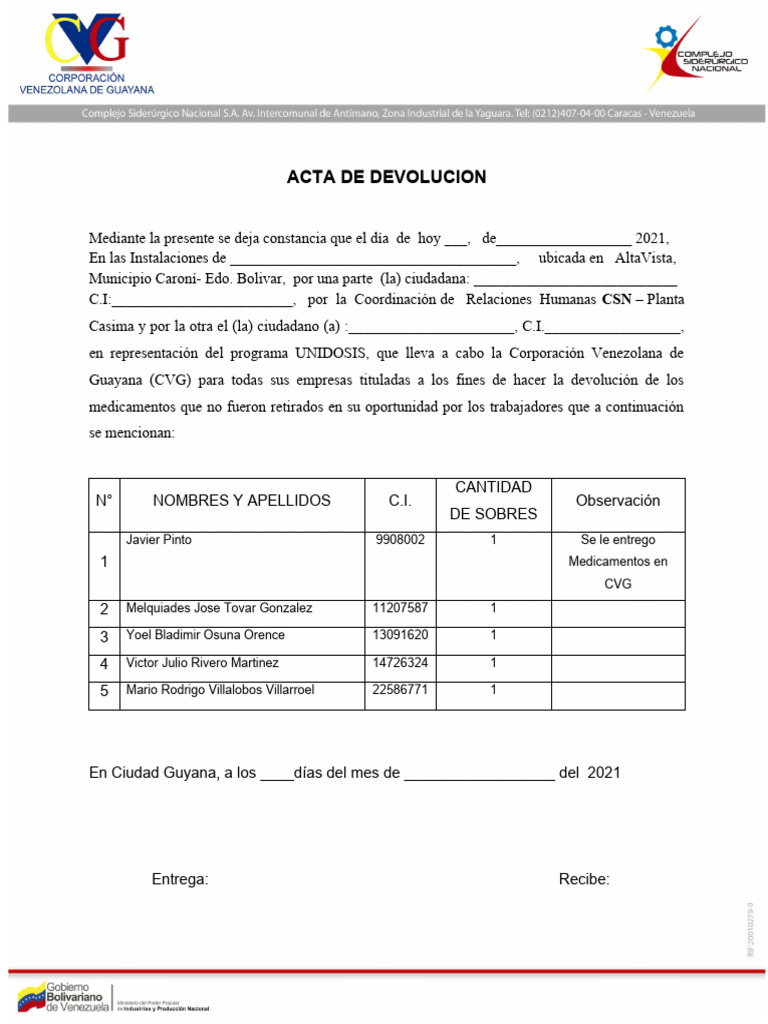 Acta de Devolucion | PDF | Venezuela