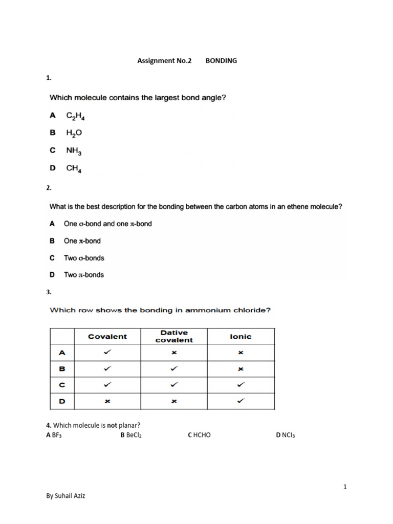 Assignment No.2 Bonding | PDF | Chemical Bond | Chemical Compounds