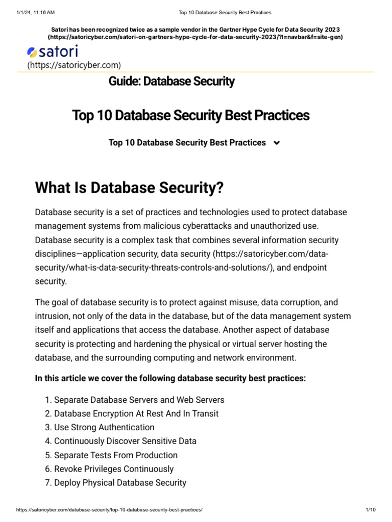 Top 10 Database Security Best Practices | PDF | Security | Computer ... Top 10 Database Security Best Practices | PDF | Security | Computer ...