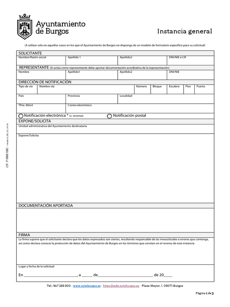 Instancia General - Rellenar | PDF