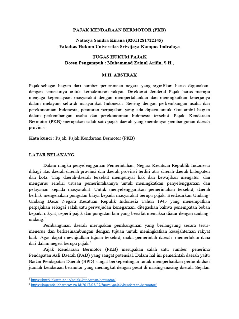 Pajak Kendaraan Bermotor PKB | PDF