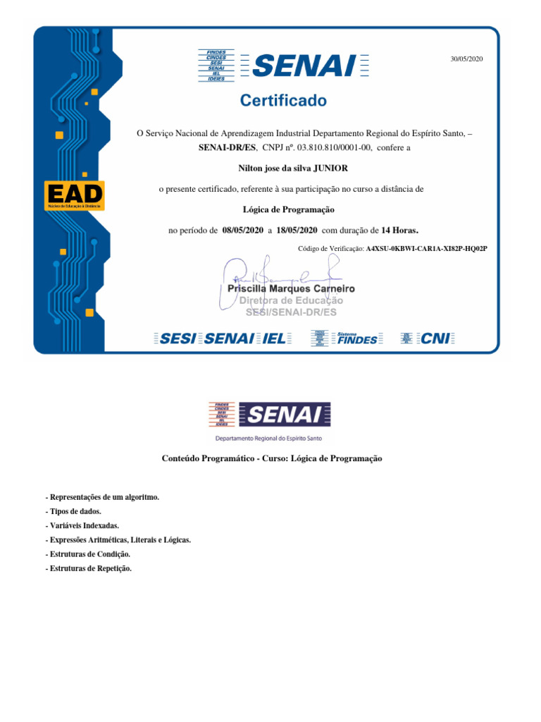Certificado de Conclusao SENAI | PDF