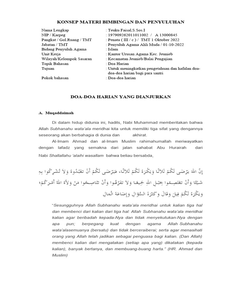 01 Konsep Materi Bimluh Doa Harian | PDF | Pengembangan Diri | Agama & Spiritualitas