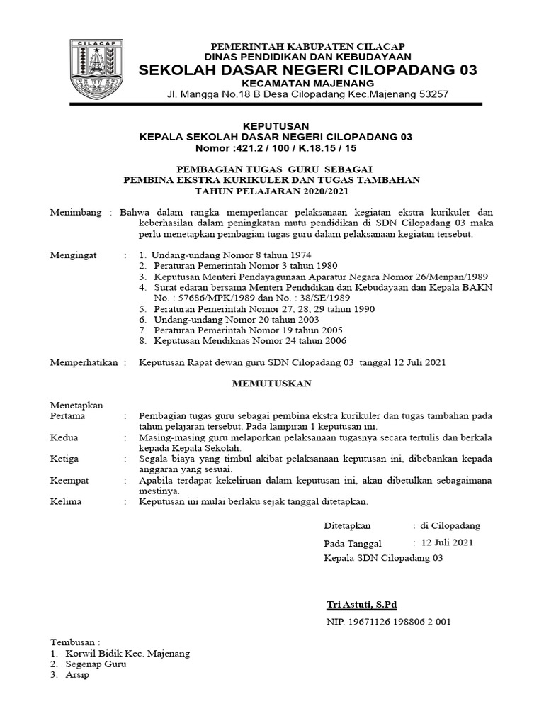 Surat Tugas Pembina Dan Tim Lomba Kompetensi 2020-2021 | PDF