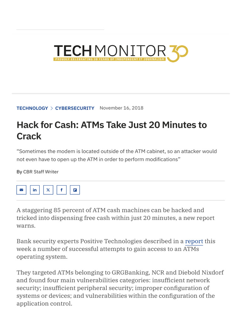 Hack For Free Cash: ATMs Take Just 20 Minutes To Crack | PDF ...