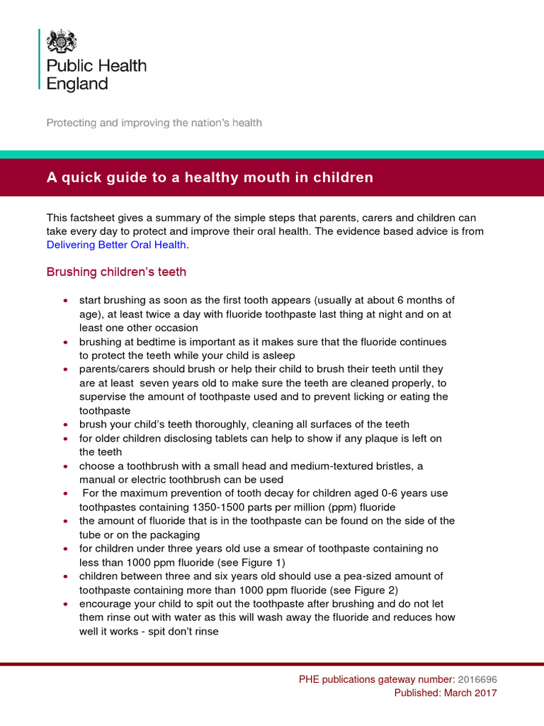 Quick Guide Children Oral Health | PDF | Toothbrush | Medical Specialties