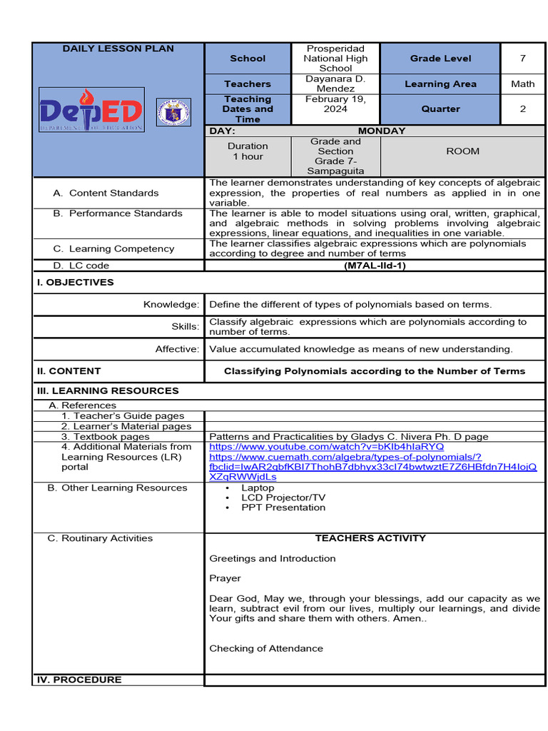 SDLP Week 4 Session 1 Quarter 2 Math 7 | PDF
