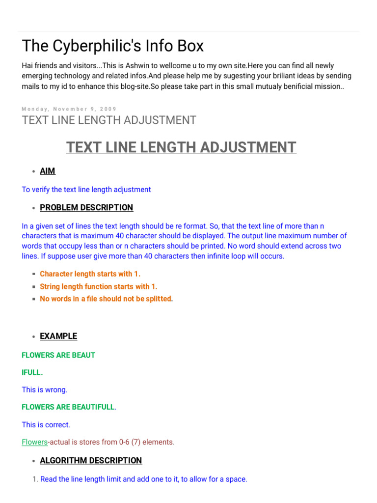 The Cyberphilic's Info Box - TEXT LINE LENGTH ADJUSTMENT | PDF | String ...