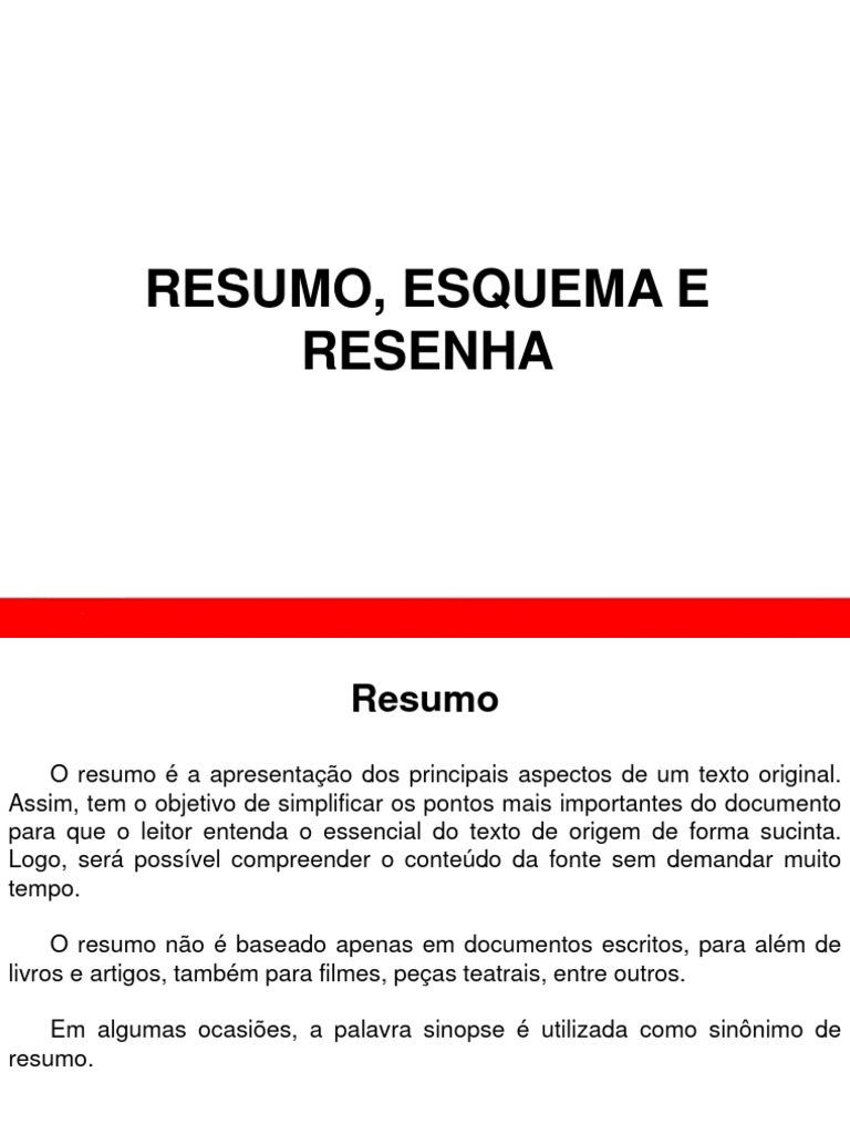 Aula 04 - Resumo, Resenha e Esquema | PDF | Abstract (resumo) | Escrita