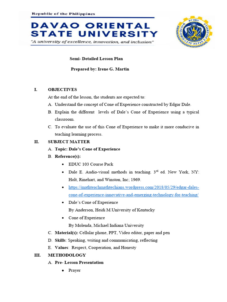 Educ 103 - Lesson Plan | PDF | Learning | Experience