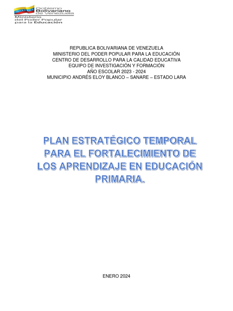 Plan Estrategico Temporal Ejemplo | PDF | Sustracción | Aprendizaje