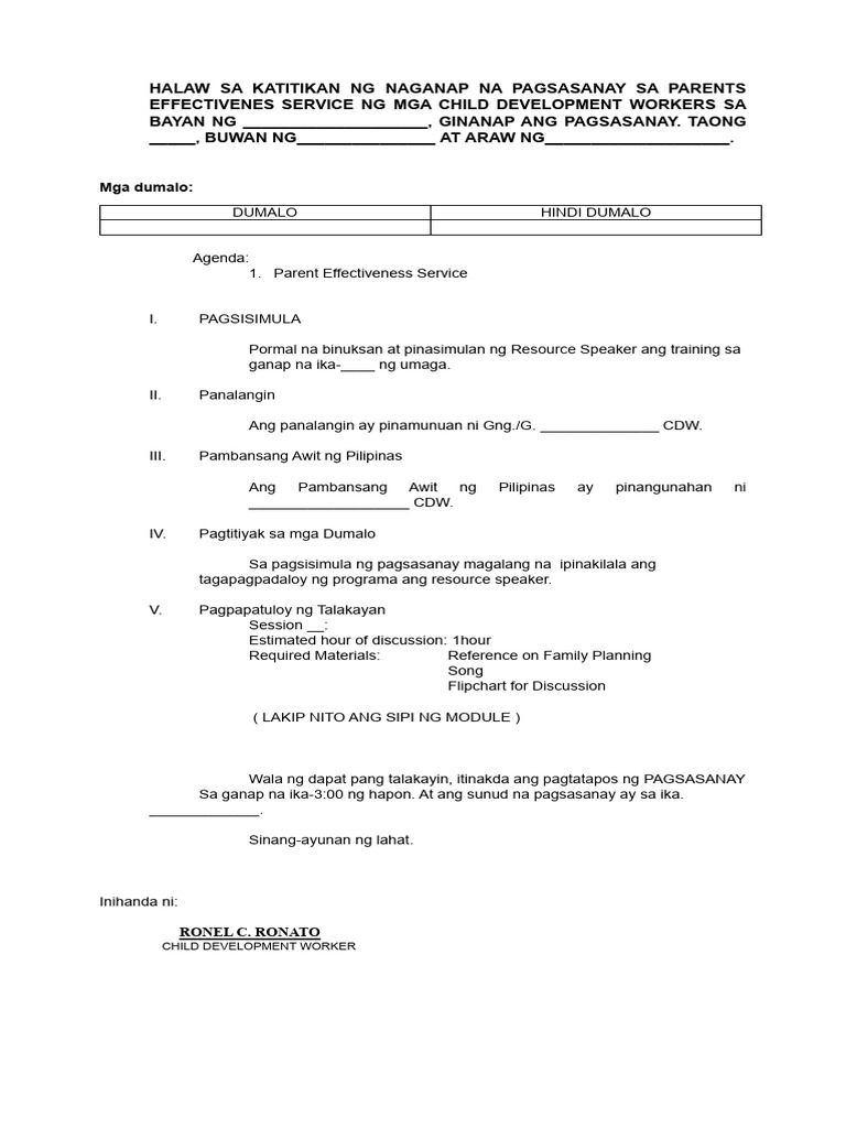 Sample Minutes Pes | PDF