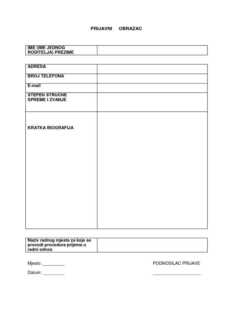 Prijavni Obrazac | PDF