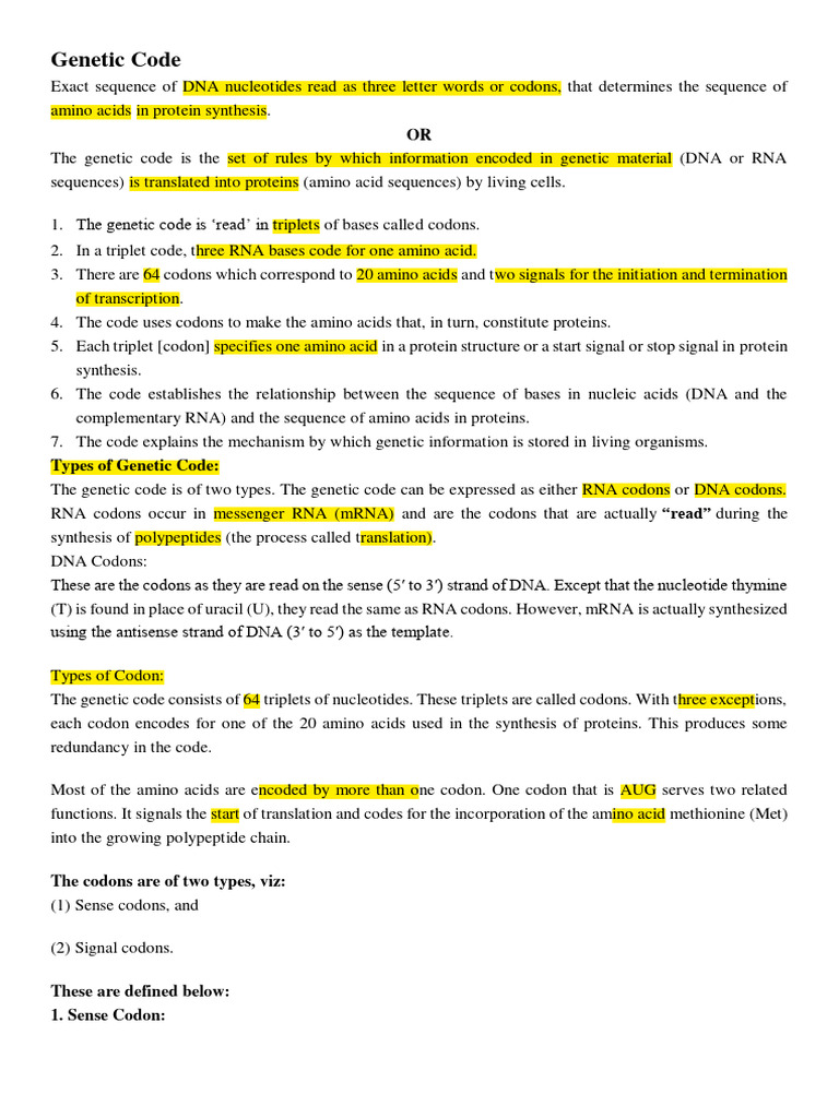 Genetic Code | PDF | Genetic Code | Nucleic Acid Sequence