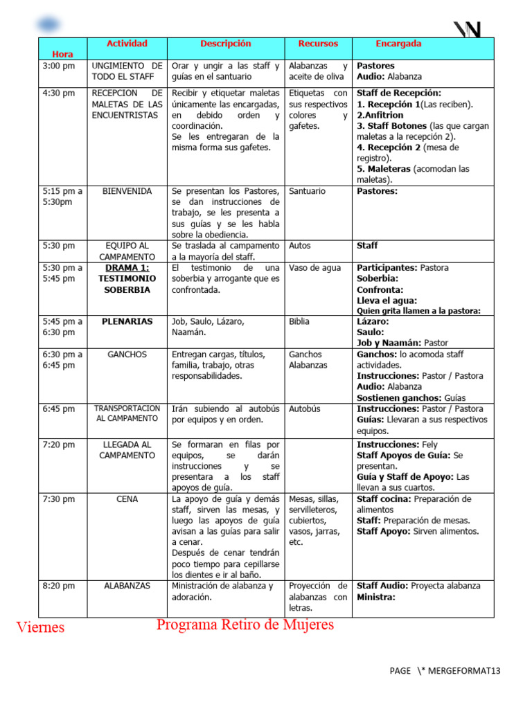 Programa Retiro Mujeres 2023 Actualizado | PDF