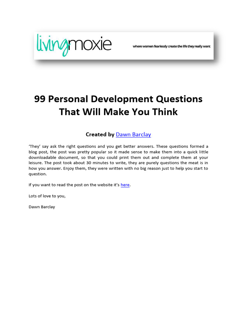 99 Personal Development Questions That Will Make You Think | PDF | Self ...