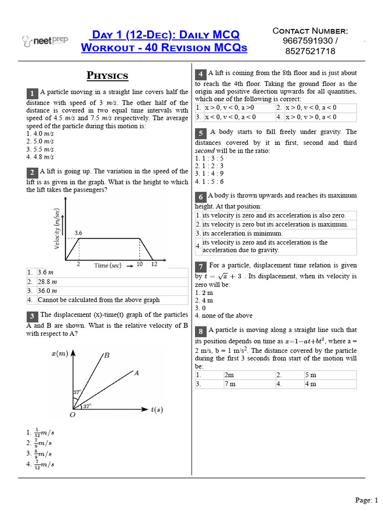 Day 1 (12-Dec) - Daily MCQ Workout - 40 Revision MCQs | PDF ...