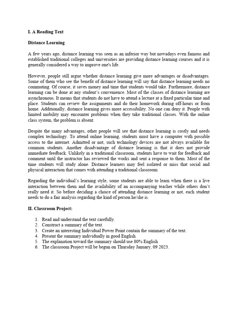 ELECTIVE ENGLISH Distance Learning | PDF