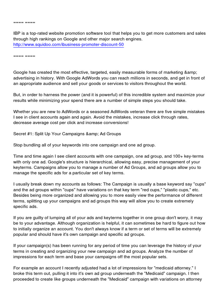 AdWords Optimization Secrets | PDF | Computing | Marketing