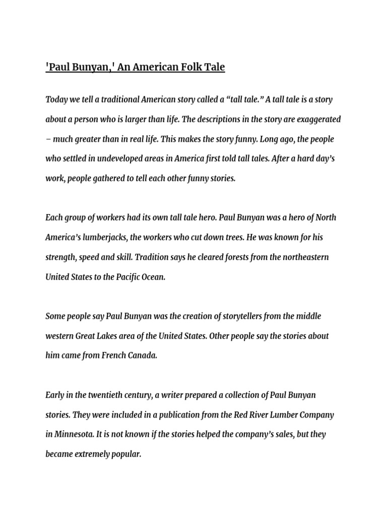 'Paul Bunyan,' An American Folk Tale | PDF