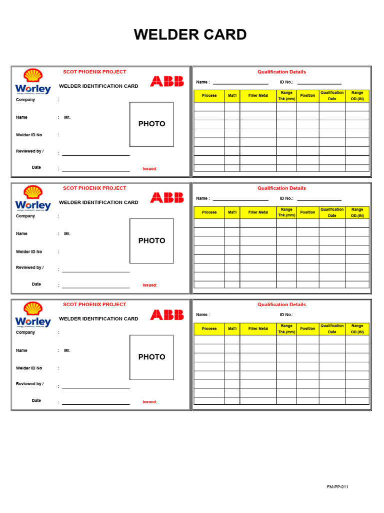 Welder Identification Card Details | PDF | Welding | Construction