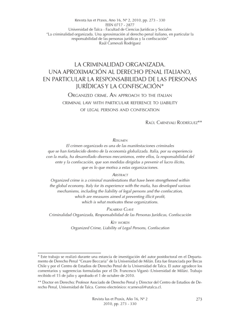 La Criminalidad Organizada UNA APROXIMACIÓN JURÍDICA | PDF | Derecho penal | Mafia